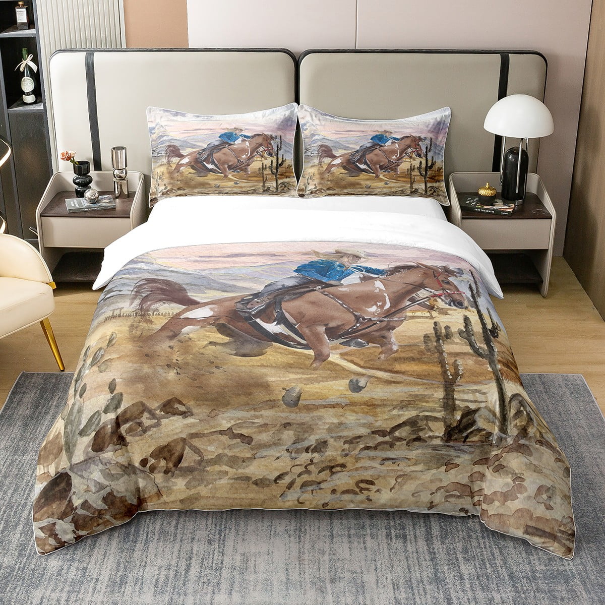 100% Cotton Western Horse Bedding,Farmhouse Western Cowboy Duvet Cover ...