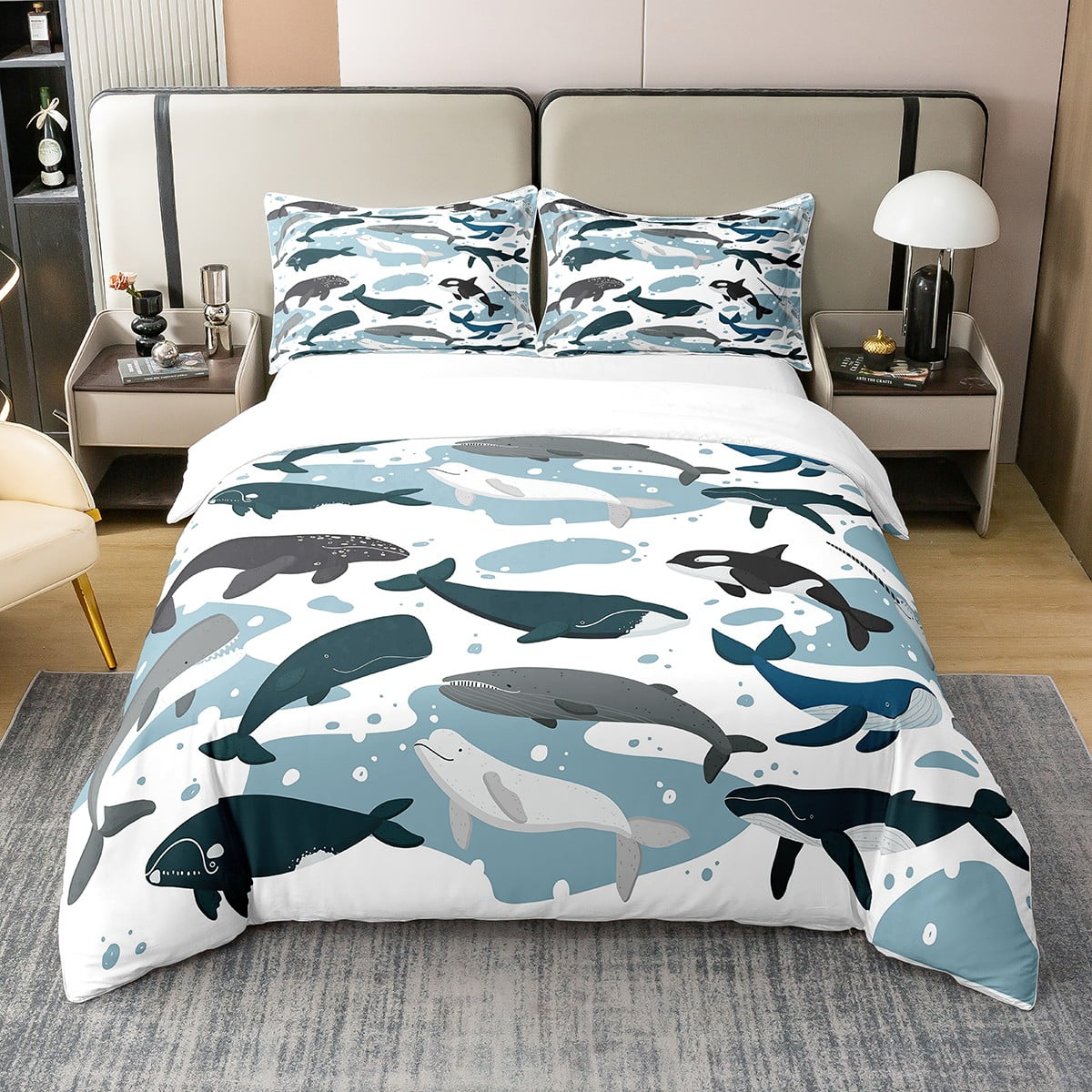 100% Cotton Whale Comforter Cover Full, Marine Life Duvet Cover for Kids Boys Girls, Kawaii ...
