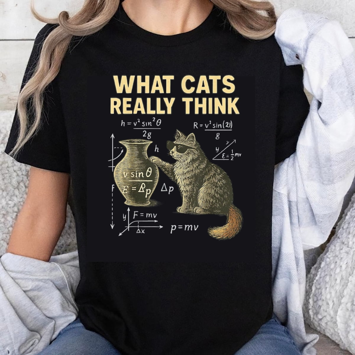 100% Cotton What Cats Really Think Physics Cat Science Humor T-Shirt ...