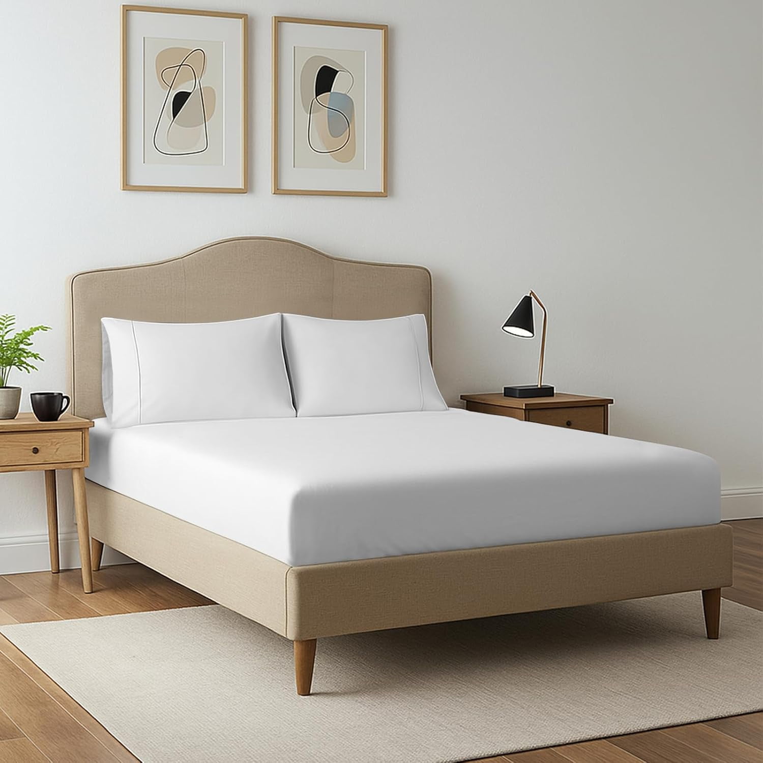 100% Cotton White Fitted Sheet + 2 Pillowcases Set 400TC King Sateen ...