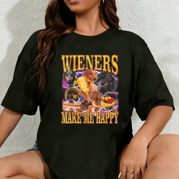 100% Cotton Wieners Make Me Happy Funny Dachshund Dog Lover T-Shirt ...