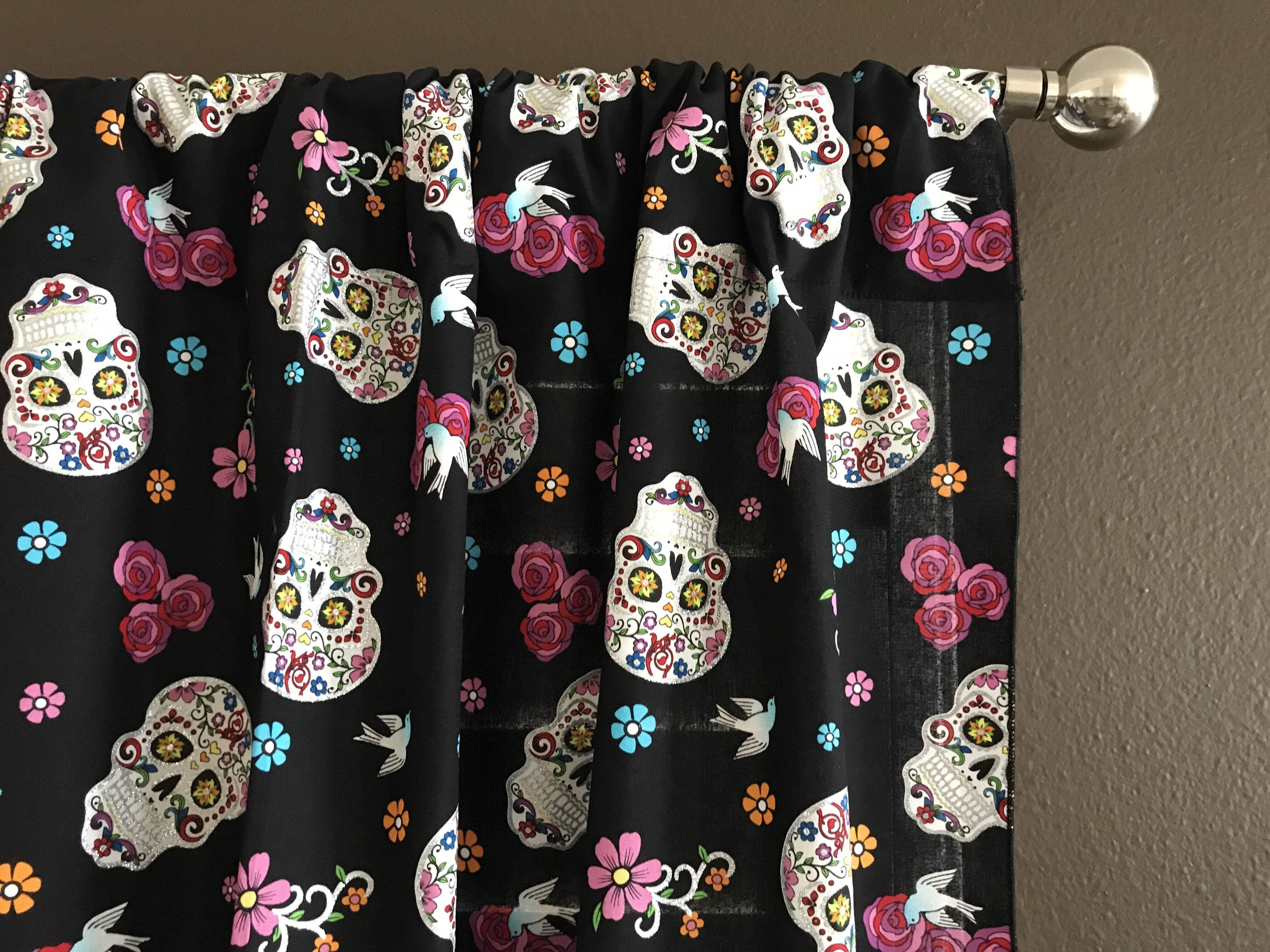 100% Cotton Window Valance 42" Wide Day of the Dead Glitter Sugar ...