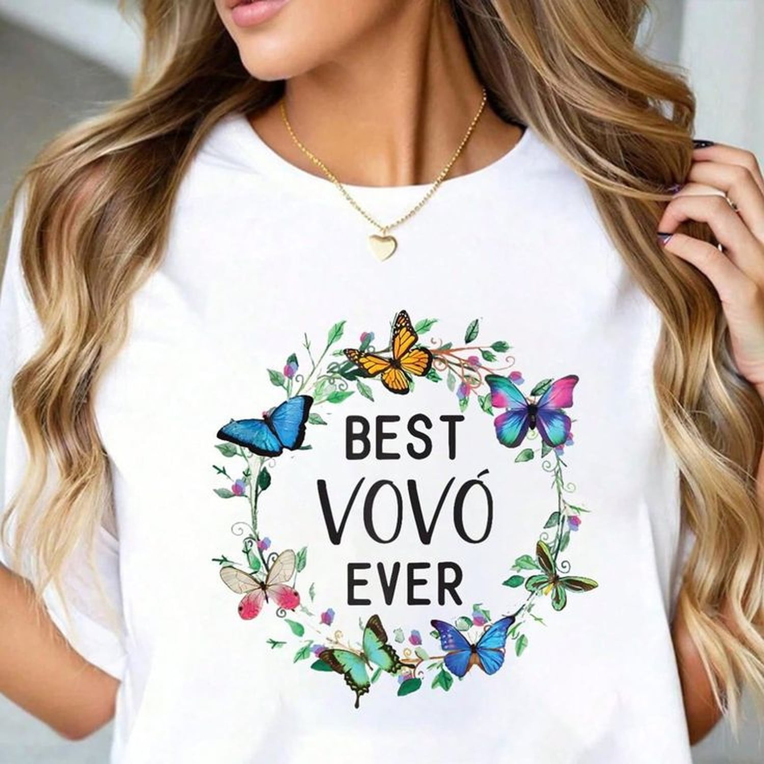 100% Cotton WoM1ens Best VoVo Ever Butterfly Floral Printed White T ...