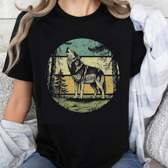 100% Cotton Wolf Howling In Forest Sunset Nature Wildlife Animal ...