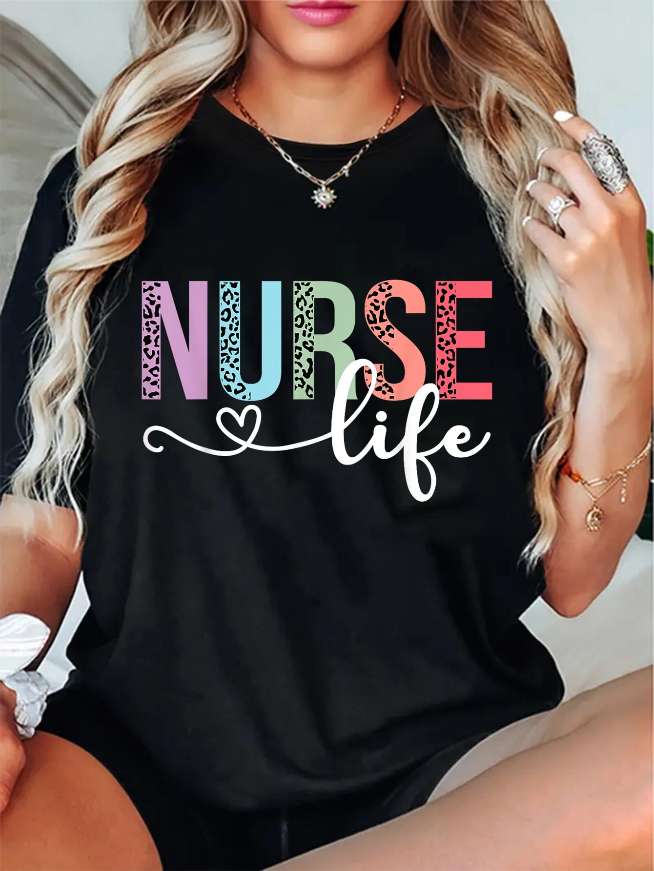 100% Cotton Women Nurse Life RN LPN CNA Leopard Nurse Week Healthcare T ...