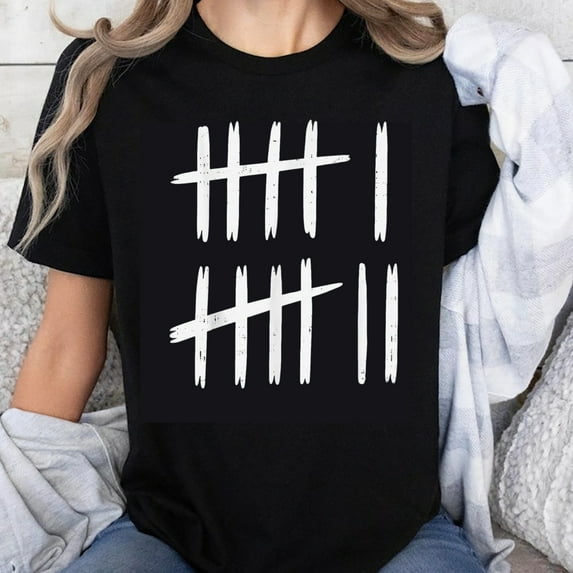 100% Cotton Women's T-Shirt With White Hash Mark Design Casual Loose ...