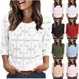 100% Cotton Womens Spring Tops 2026 3/4 Sleeve Crew Neck A-Line Tops ...