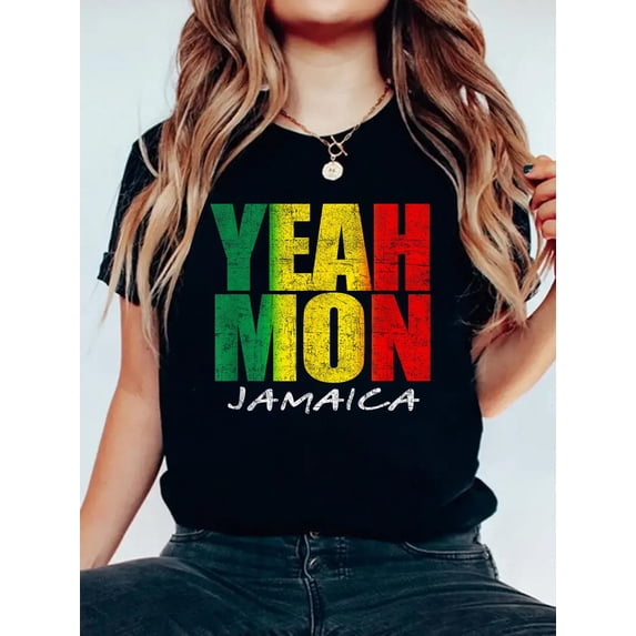 100% Cotton Yeah Mon Retro Jamaica Reggae Mens Womens Jamaican Souvenir ...