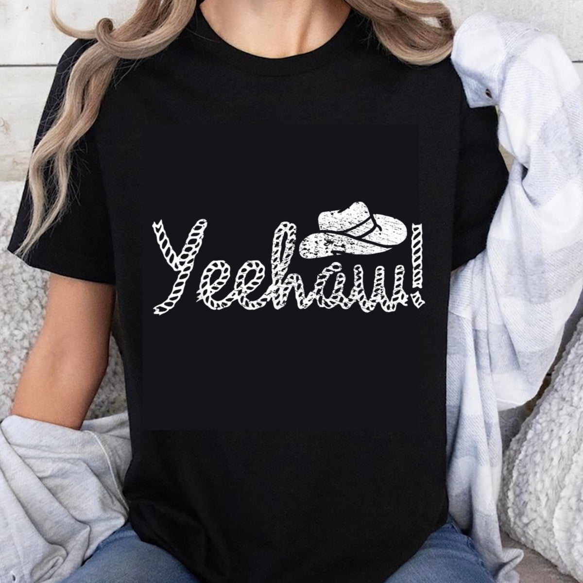 100% Cotton Yeehaw Cowboy Hat Graphic T-Shirt Women Country Western ...