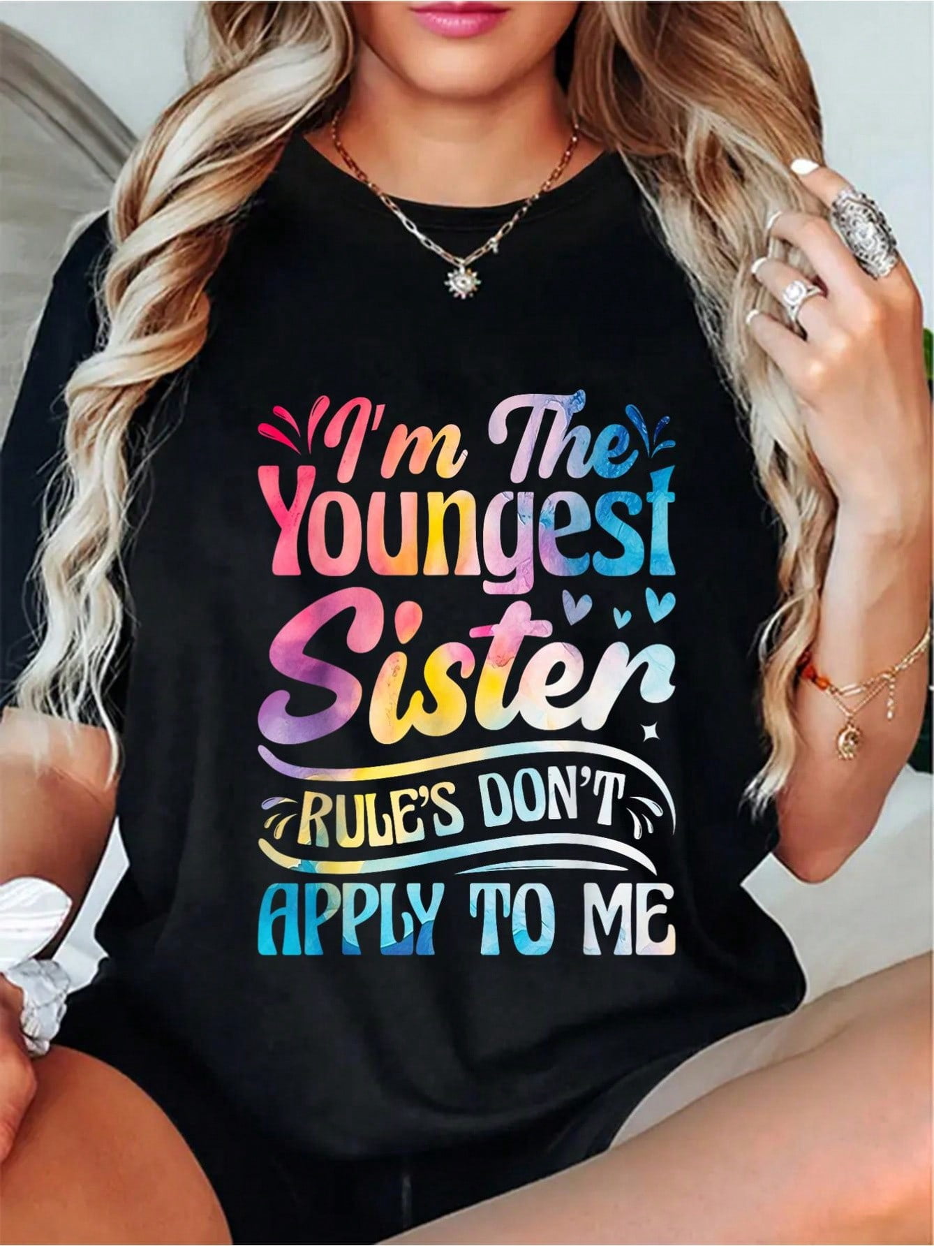100% Cotton Youngest Sister Rules Don't Apply To Me Funny Matching T ...