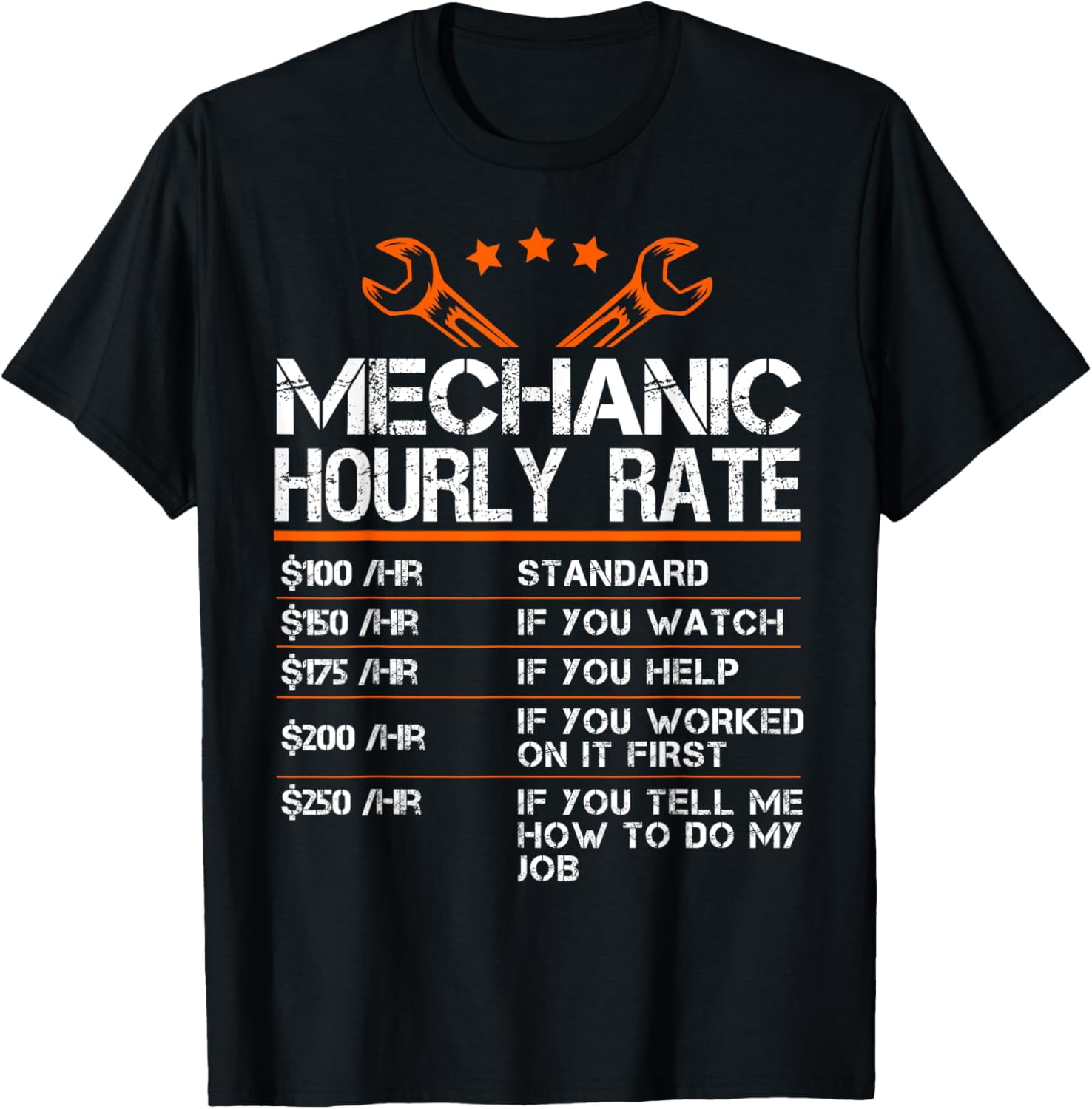 100% Cotton for Both Men and WomenFunny Mechanic Hourly Rate Auto Car ...