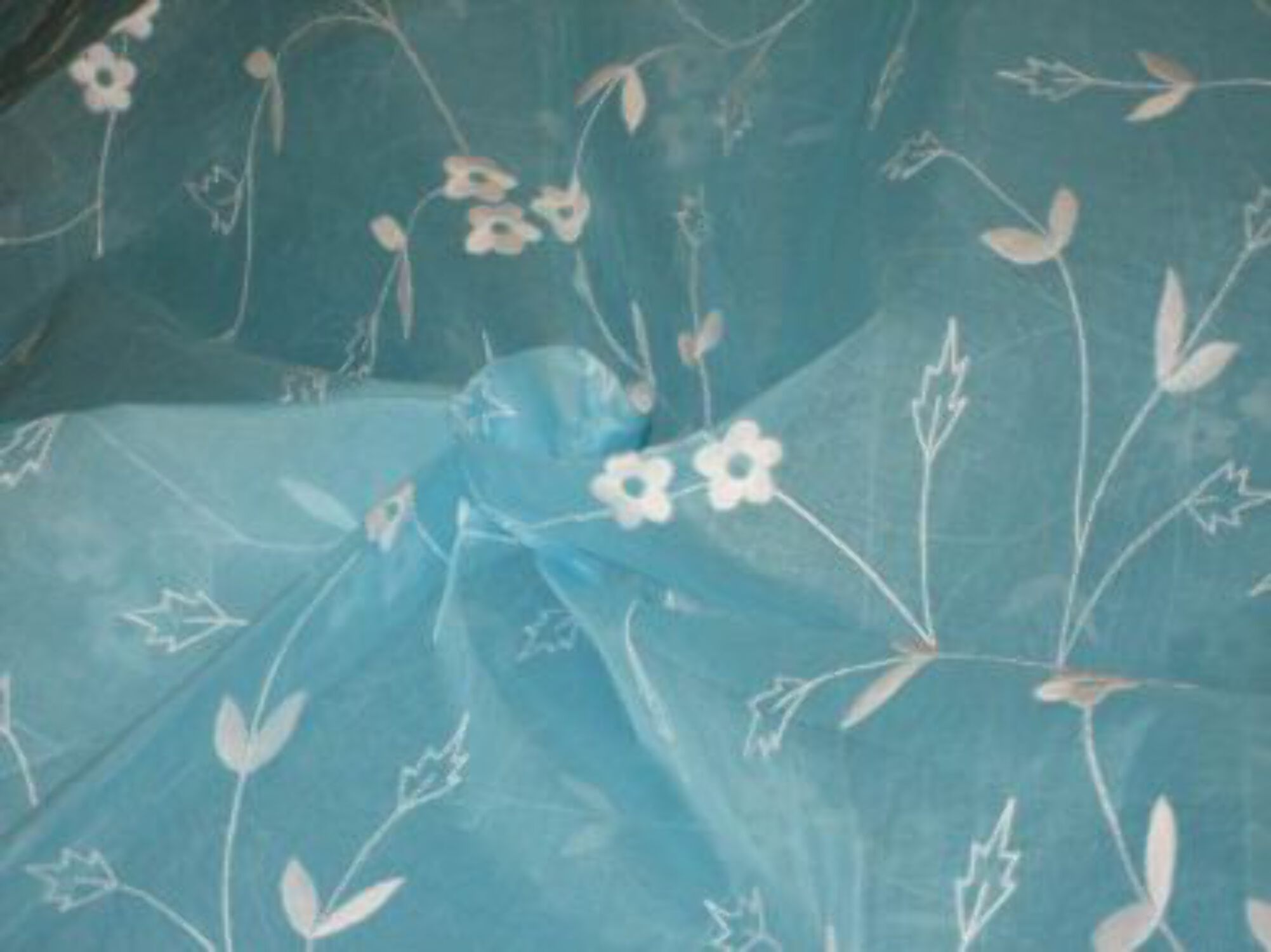 100 % Cotton organdy fabric embroidered Sky Blue colour w/white machine ...