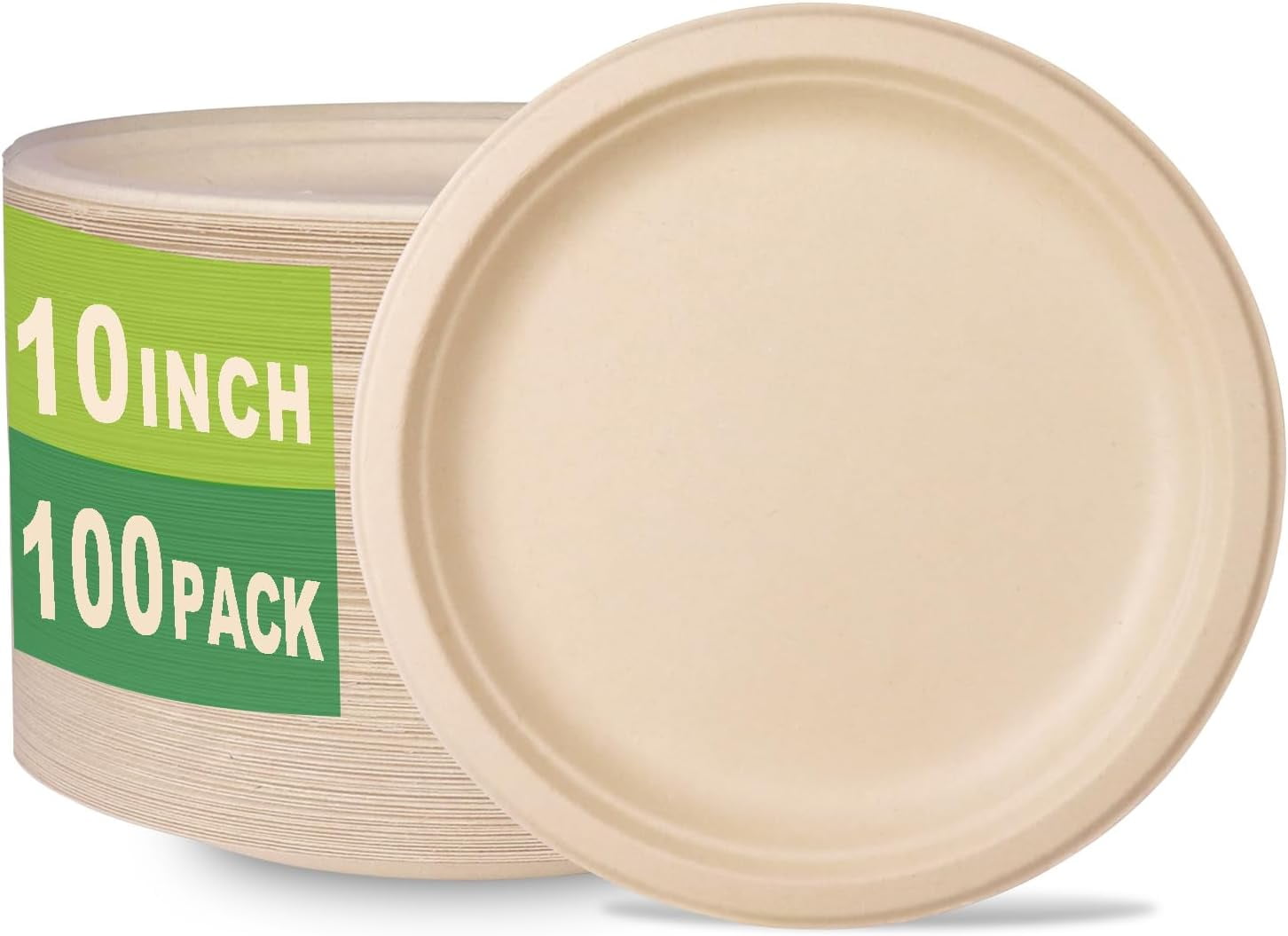 100 Count 10“ Heavy-duty Compostable Plates, Unbleached Biodegradable ...