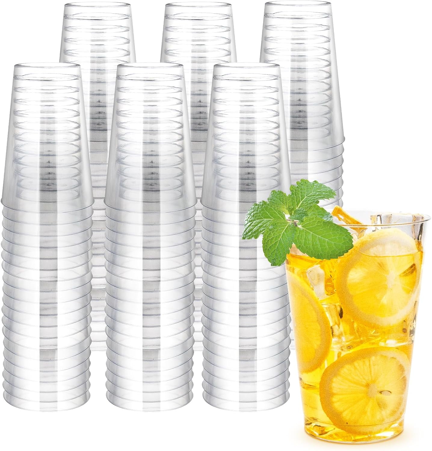 100 Count 12 OZ Clear Hard Plastic Disposable Cups, Elegant Fancy Party ...
