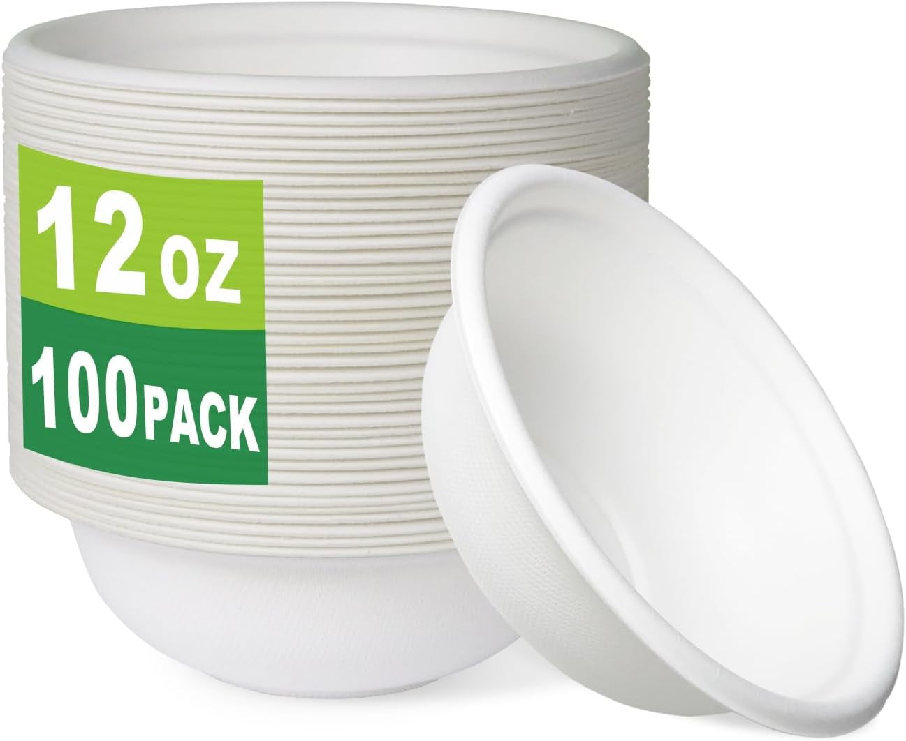 100 Count 12 OZ Compostable Bowls, Biodegradable Bagasse and Bamboo ...