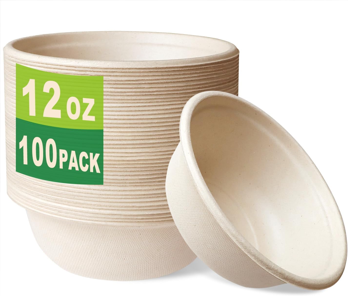 100 Count 12 OZ Compostable Bowls, Small Unbleached Biodegradable ...