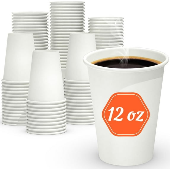 100 Count 12 oz Coffee Cups, Leak-Free Food Safe Paper Cups 12 oz ...