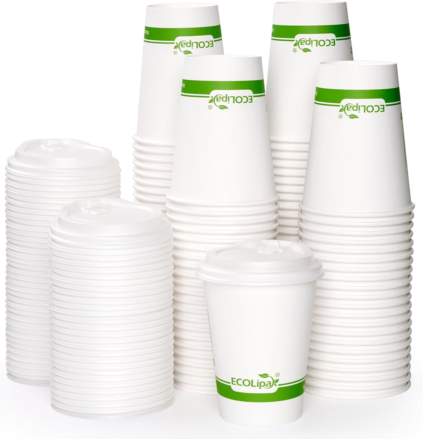 100 Count 12 oz Compostable Paper Coffee Cups, Biodegradable Disposable ...