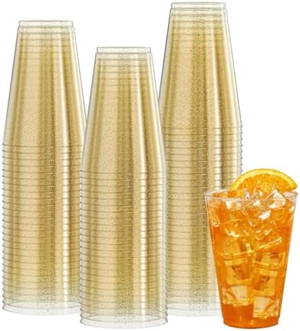 100 Count 14 OZ Gold Glitter Heavy Duty Large Plastic Cups, Disposable ...