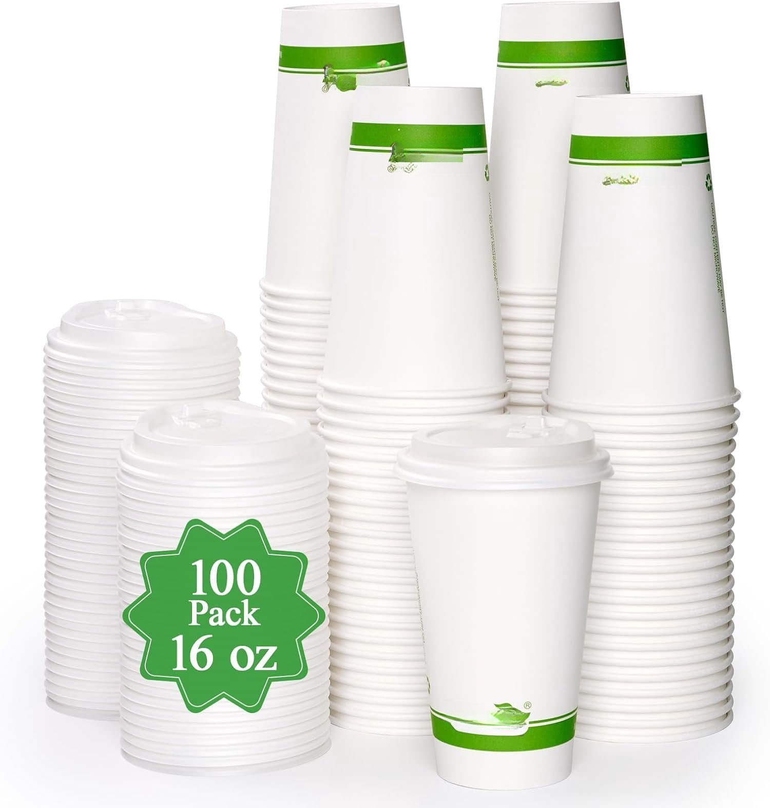 100 Count 16 oz Compostable Paper Coffee Cups, Biodegradable Disposable ...