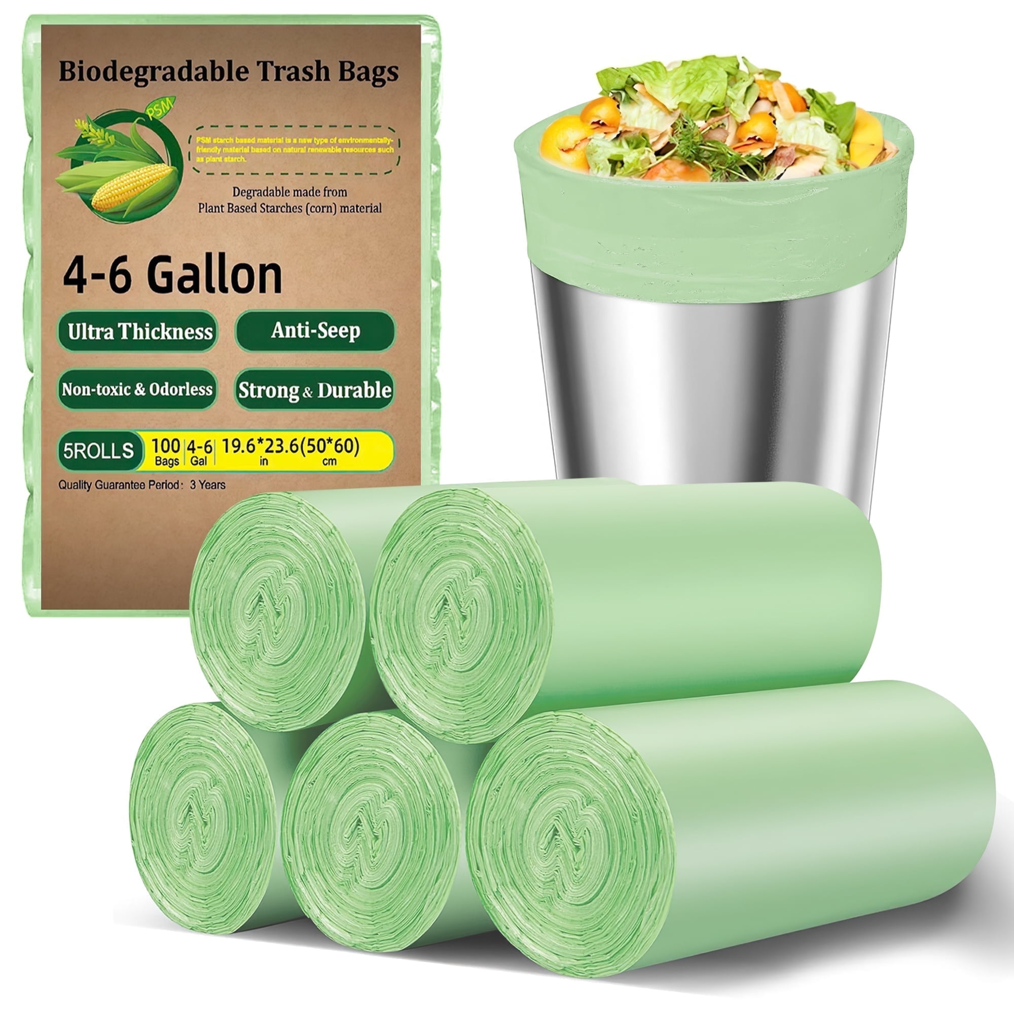 GPED 100 Count 4-6 Gallon Small Trash Bags, Biodegradable Extra Strong ...