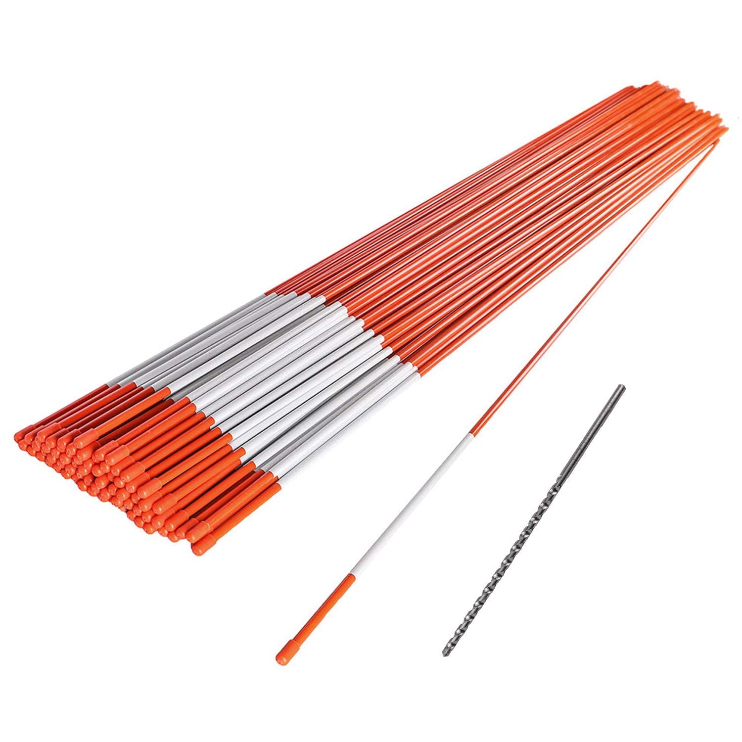 100 Count 48 Inch Snow Poles, 5/16 Inch Diameter Driveway Markers ...