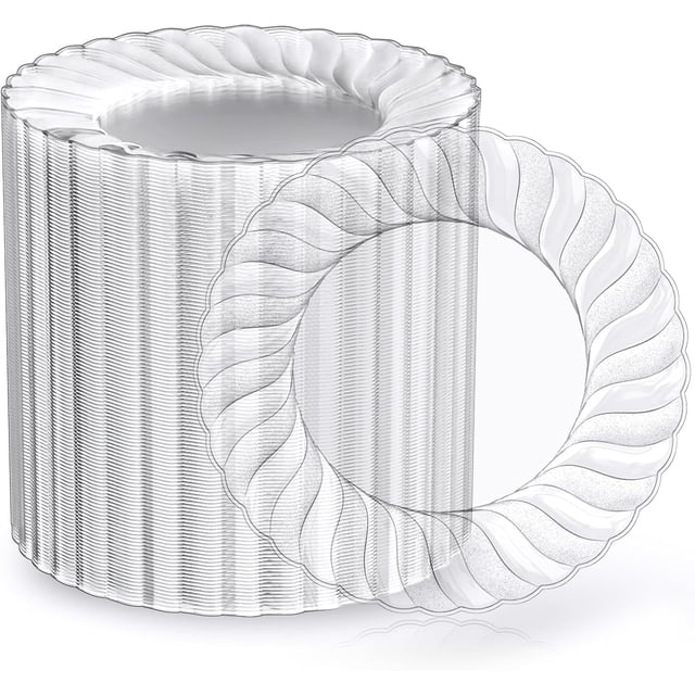 100 Count 6 Inch Clear Plastic Plates, Disposable Heavy Duty Salad ...