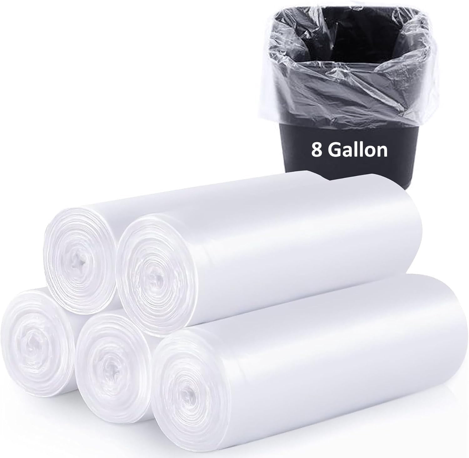 100 Count 8 Gallon Trash Bags Clear Medium Garbage Bags 1.1 mil Strong ...