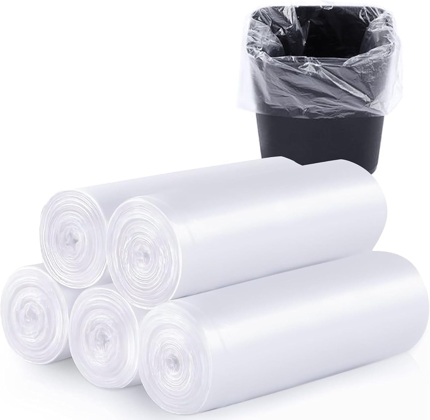 100 Count 8 Gallon Trash Bags Clear Medium Garbage Bags 1.1 mil Strong ...