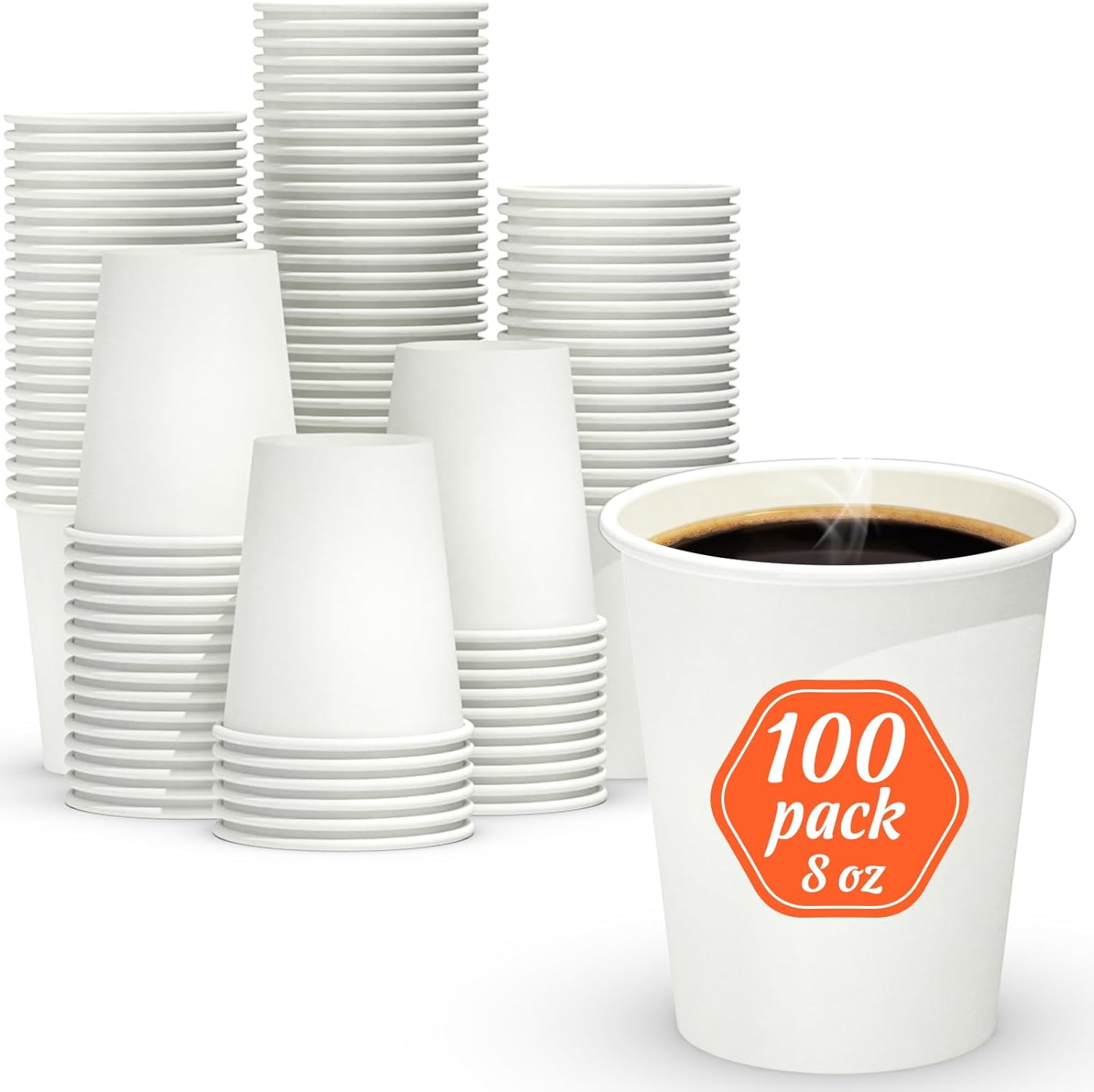 100 Count 8 oz Coffee Cups, Leak-Free Food Safe Paper Cups 8 oz ...