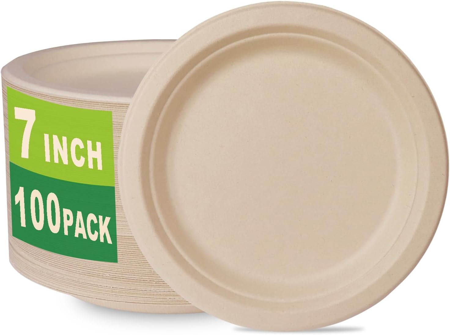 100 Count 9“ Heavy-duty Compostable Plates, Unbleached Biodegradable ...