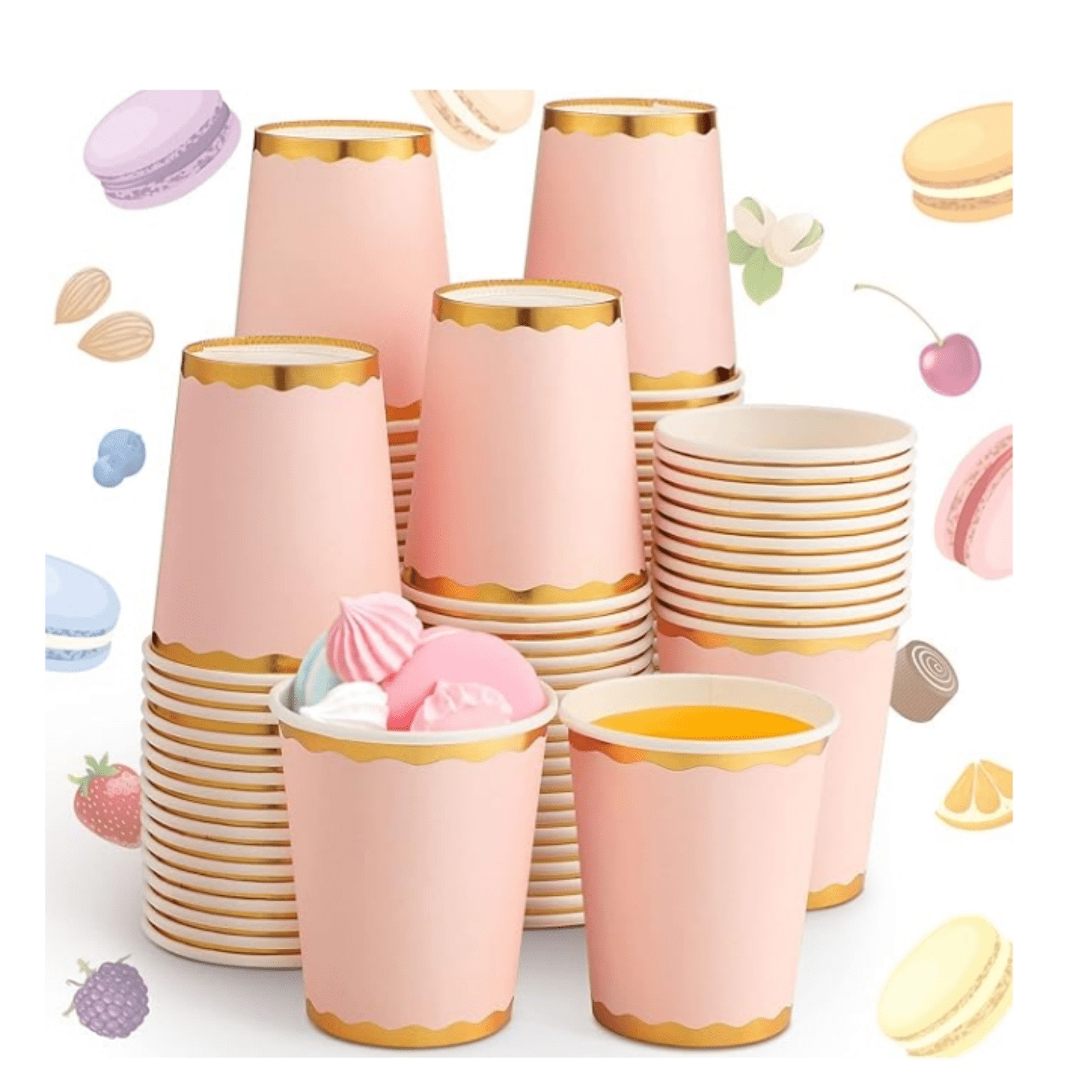 100 Count 9 oz Light Pink Cups Disposable Coffee Cup Pink Party Paper ...
