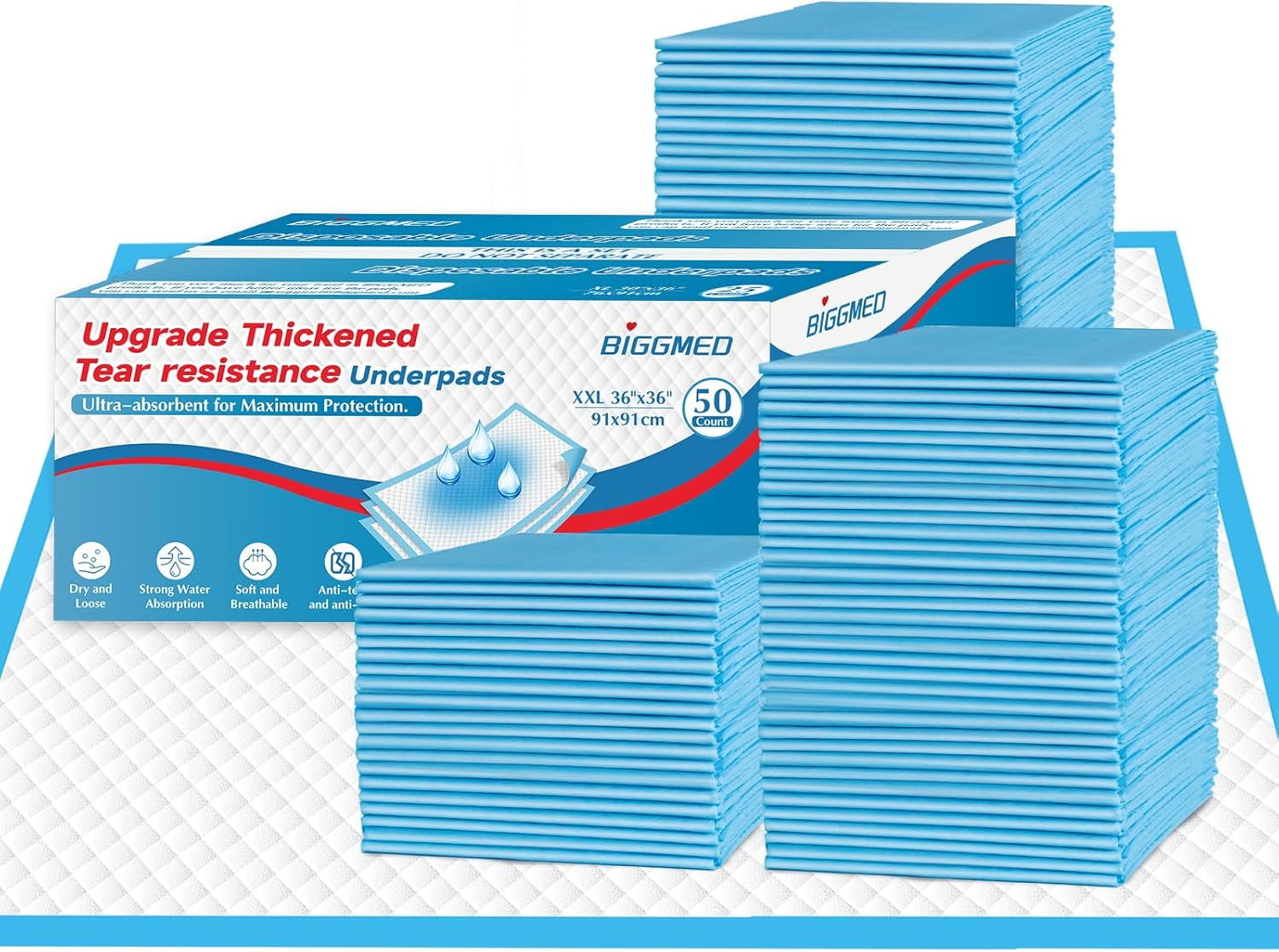 100 Count Bed Pads Disposable 36" x 36" Tear-Resistant Underpads Super ...