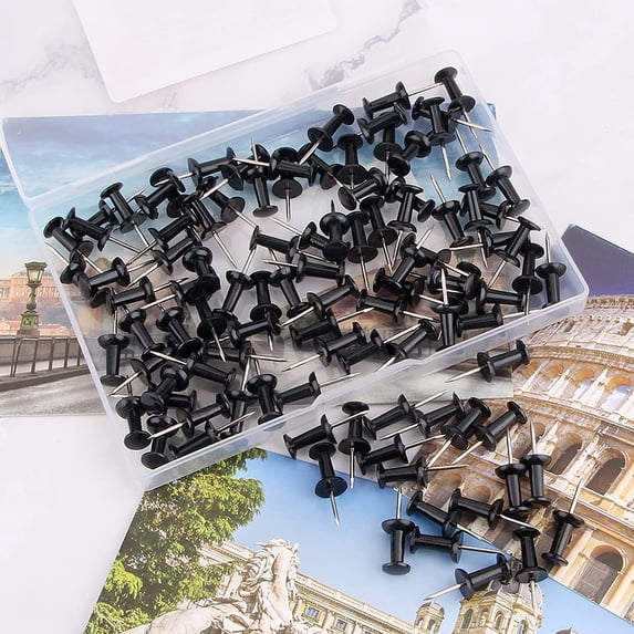 100 Count Black Thumb Tacks Push Pins - Standard Steel Point Plastic ...