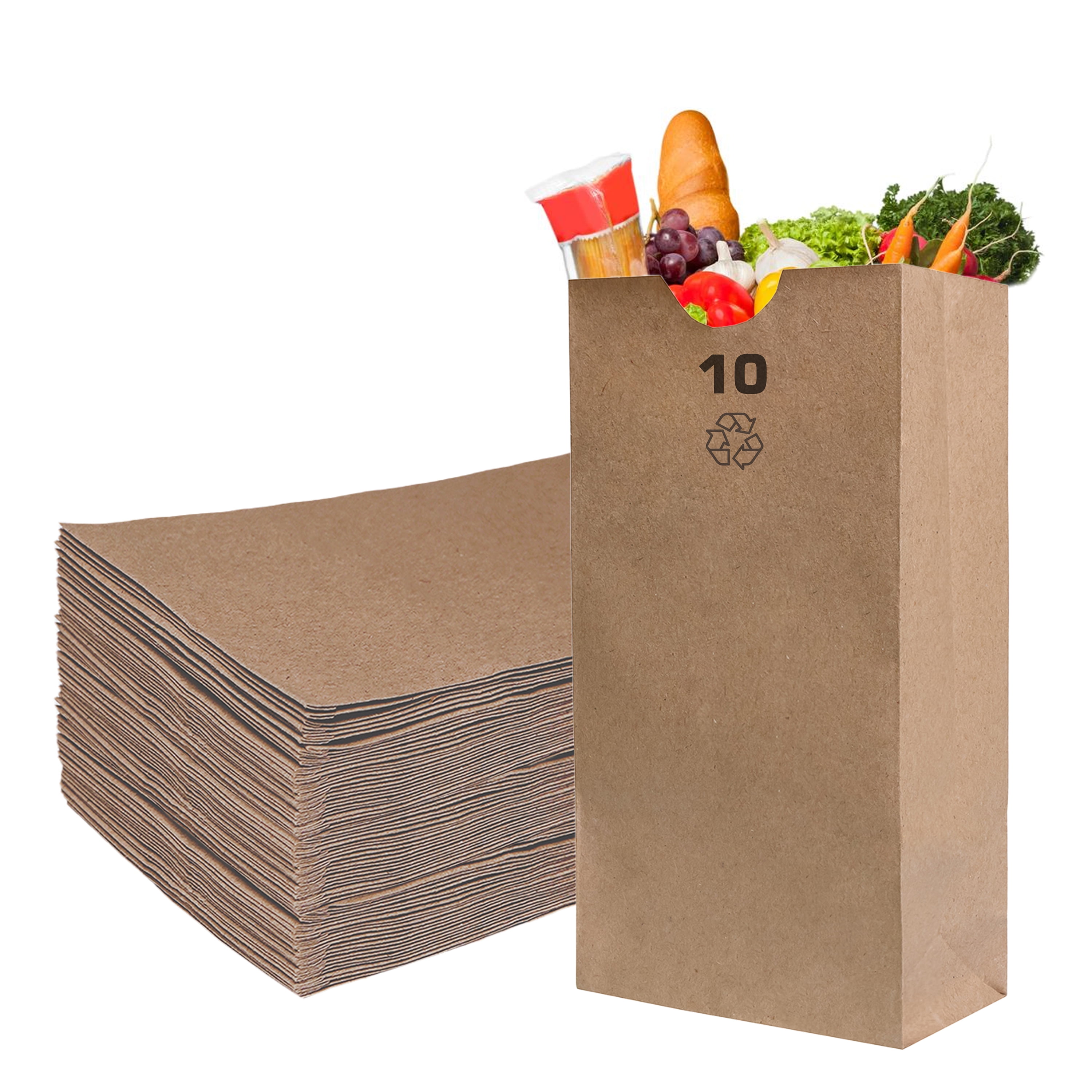 [100 Count] Brown Kraft Paper Bag (10 lb) Small - Paper Lunch Bags ...