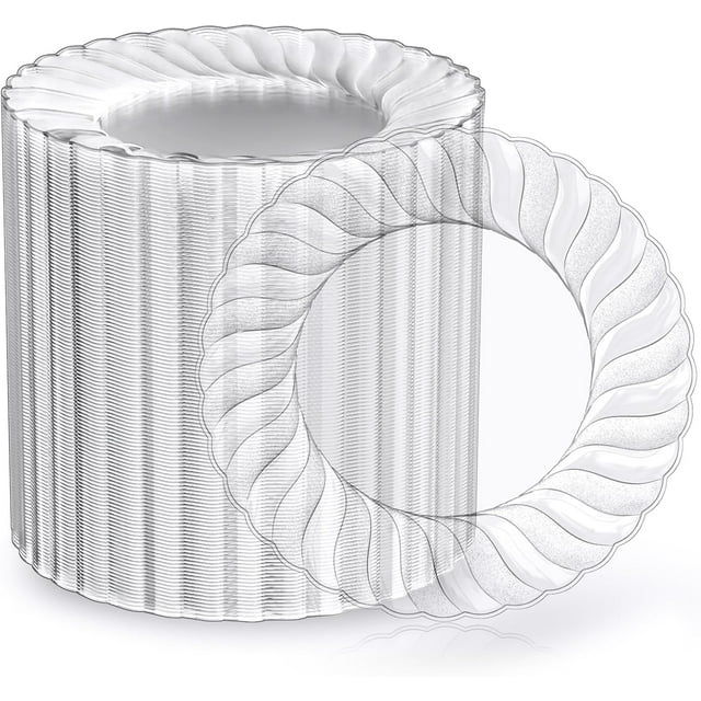100 Count Clear Plastic Plates 9 Inch, Disposable Heavy Duty Plastic ...