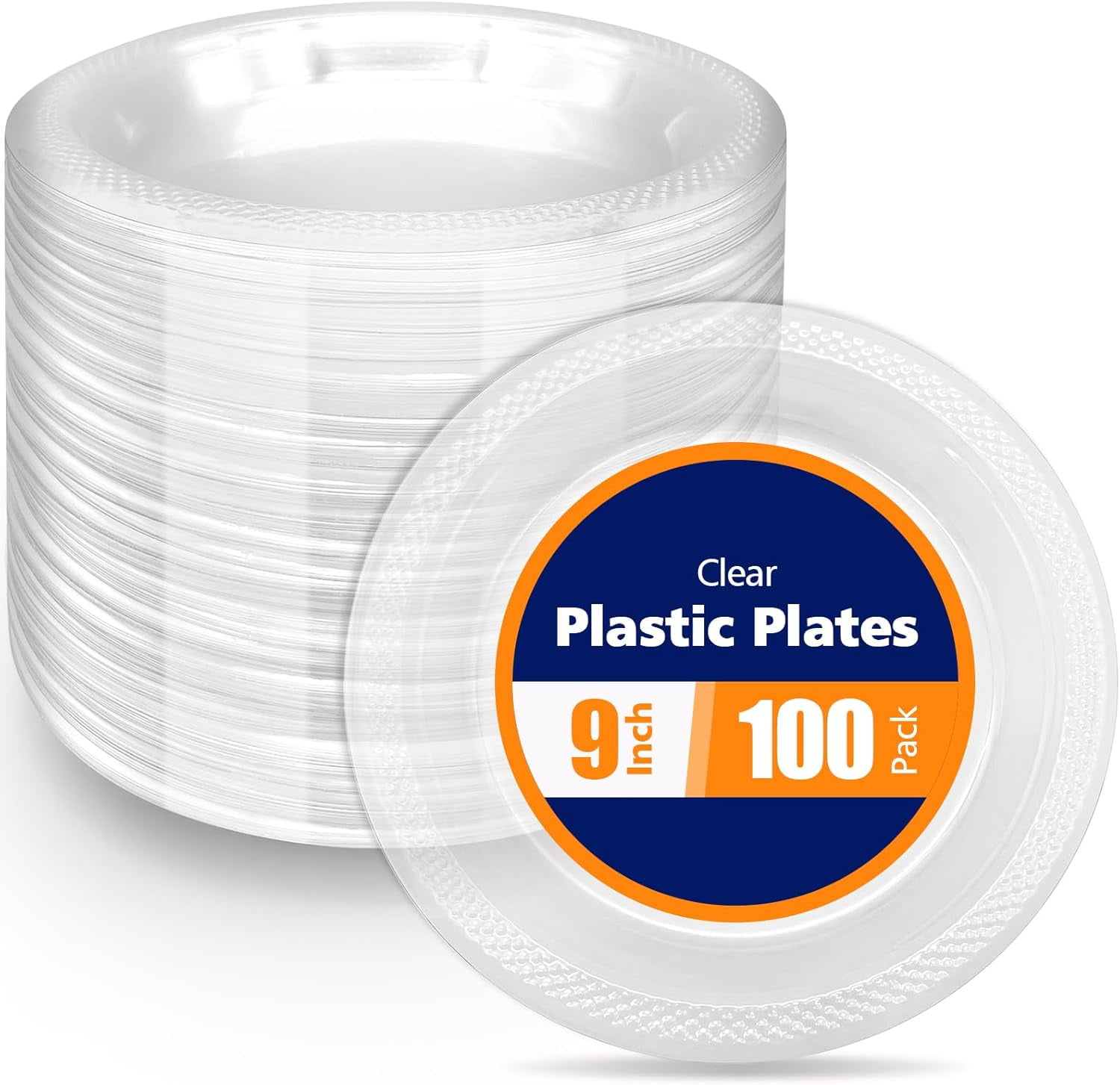 100 Count Clear Plastic Plates 9 Inch,Washable & Reusable，Dessert ...