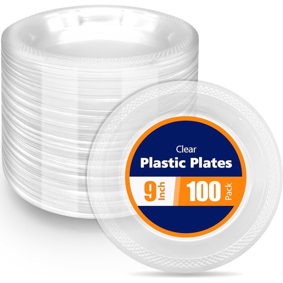 100 Count Clear Plastic Plates 9 Inch,Washable & Reusable，Dessert ...