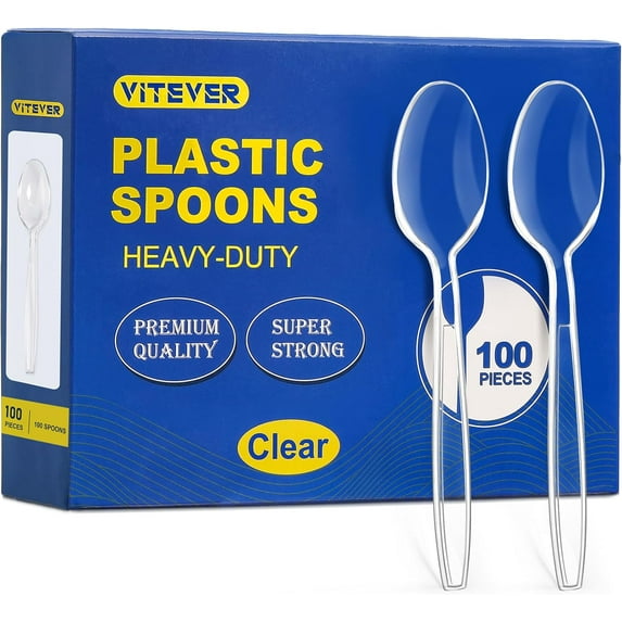 [100 Count] Clear Plastic Spoons Heavy Duty, Premium Disposable Spoons ...
