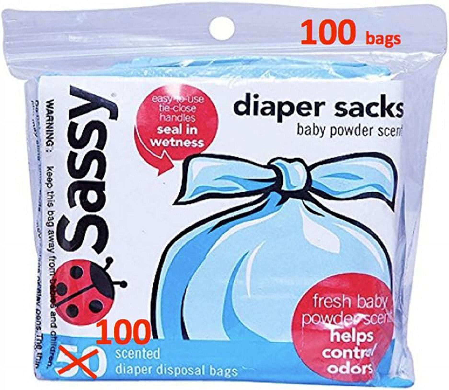 100 Count Disposable Diaper Sacks, Powder Scented, 4-25 Sacks per Roll ...