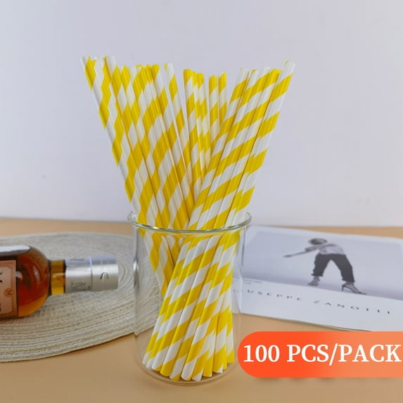 100 Count Disposable Paper Drinking Straws for Beverages, Thick and ...