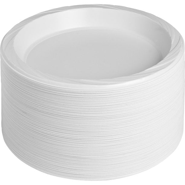 100 Count Disposable Reusable Plastic Plates White 10" Strong and ...