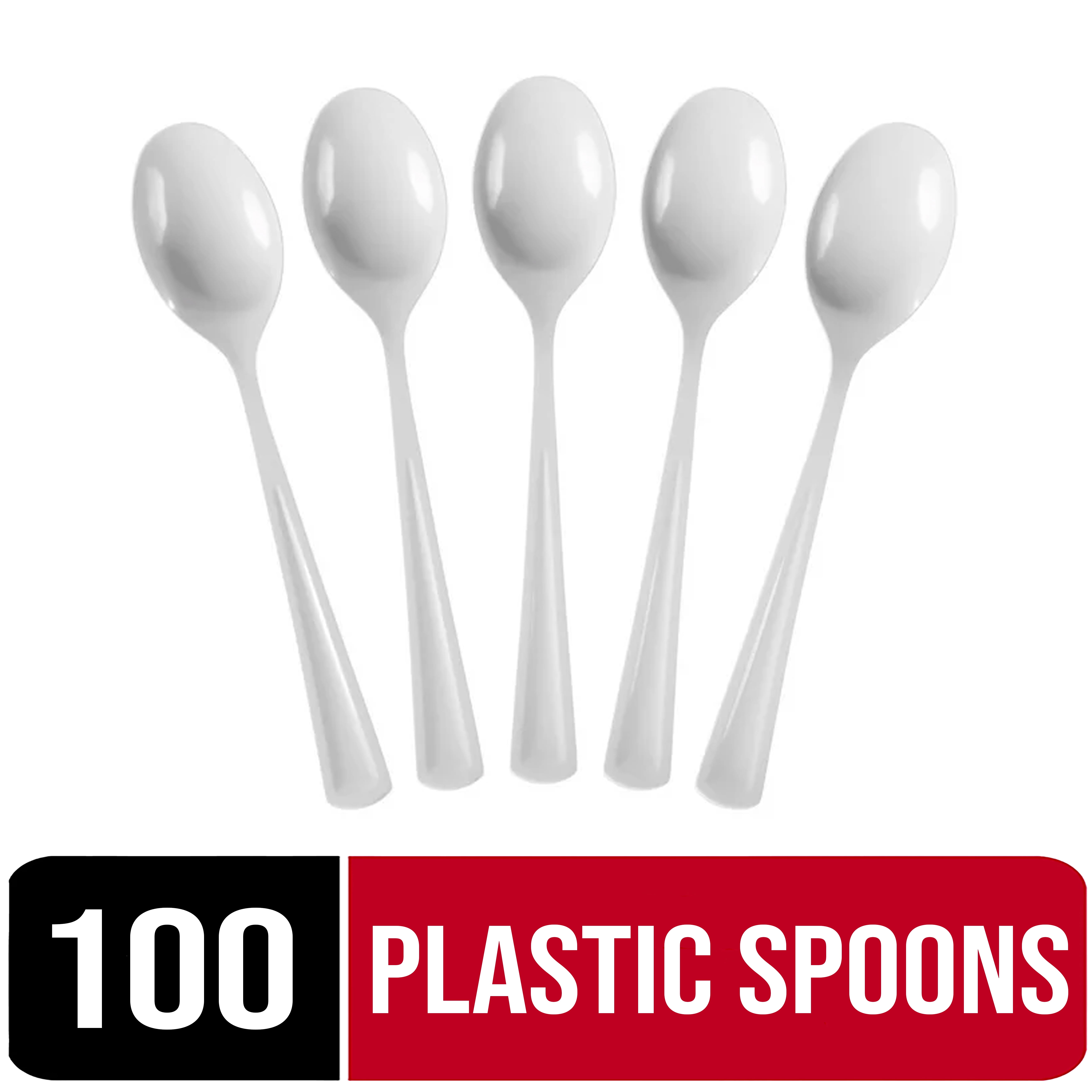100 Count Disposable Spoons - Heavy Weight White Plastic Spoons by ...