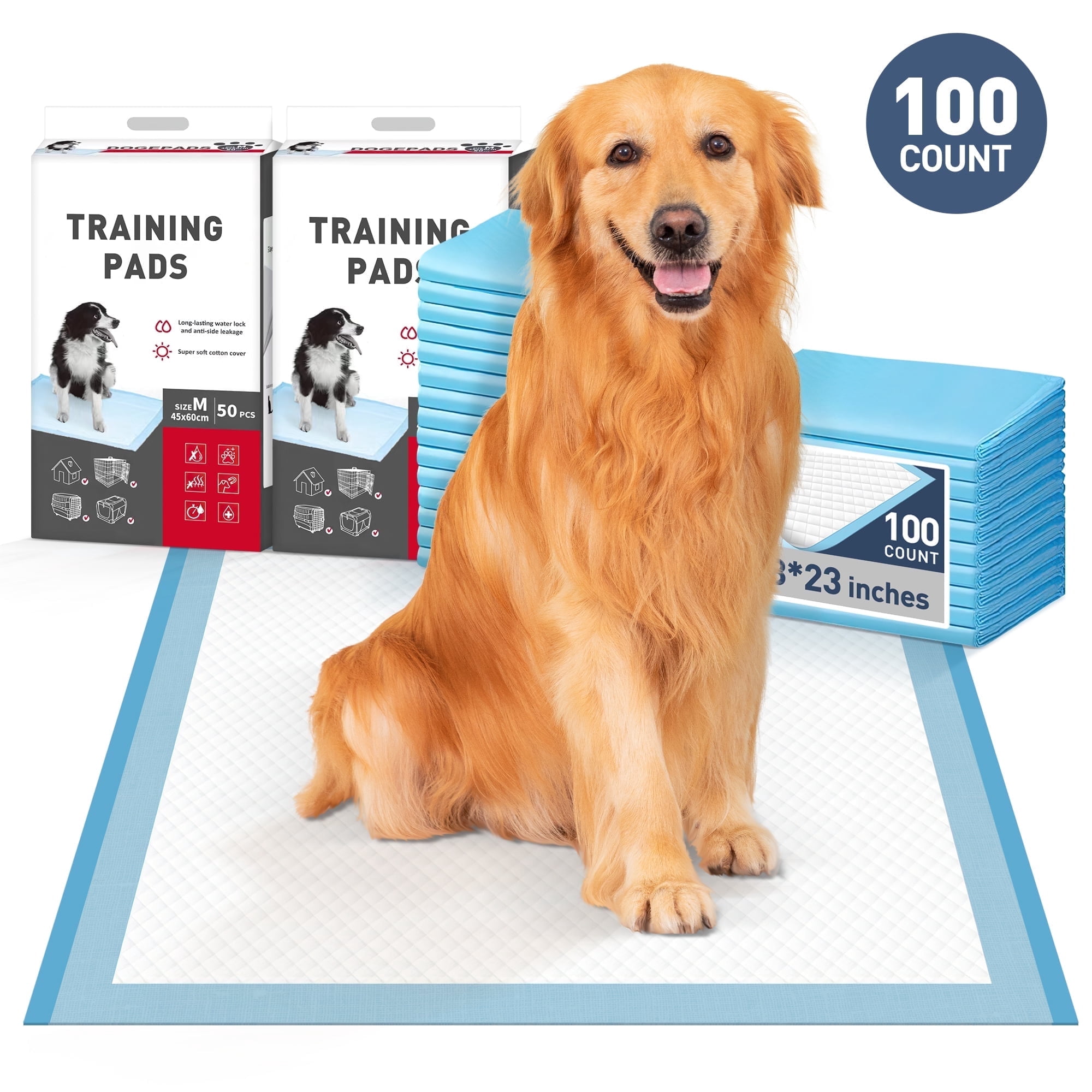 100 Count Dog Pad Puppy Pee Training Pads, 18"*23" Disposable Pet Pee ...