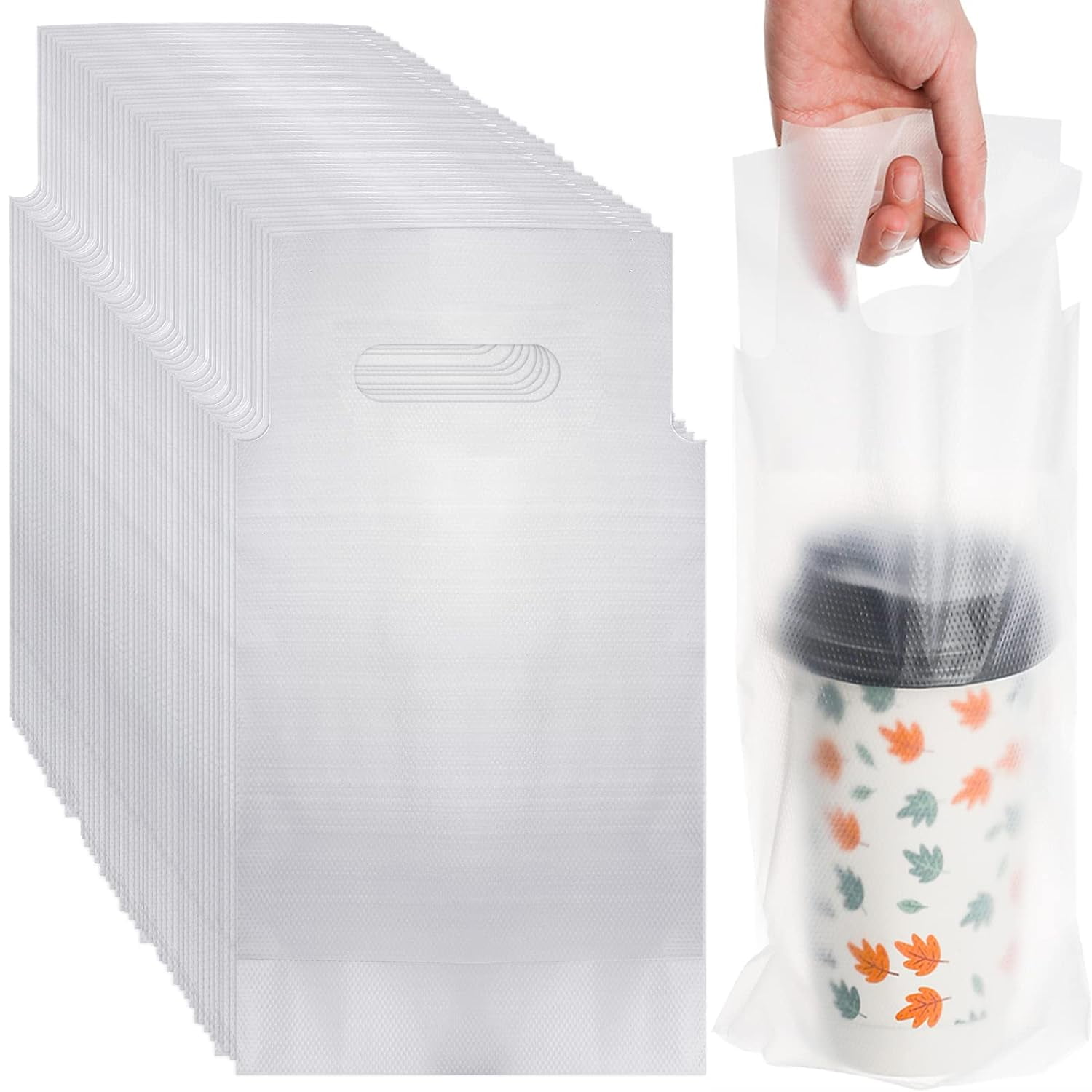 100 Count Handle Drinking Bags 1 Cup Clear Handle Drink Carriers ...
