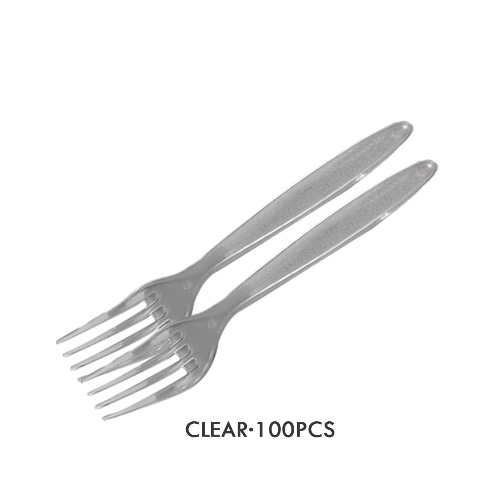 100 Count Heavy Duty Disposable Plastic Forks - Clear Bulk Silverware ...