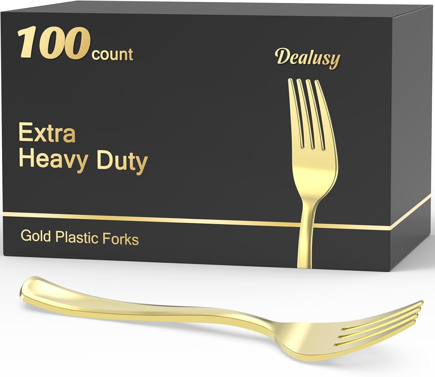 100 Count Heavy Duty Gold Plastic Forks Disposable, BPA-Free, Heat ...