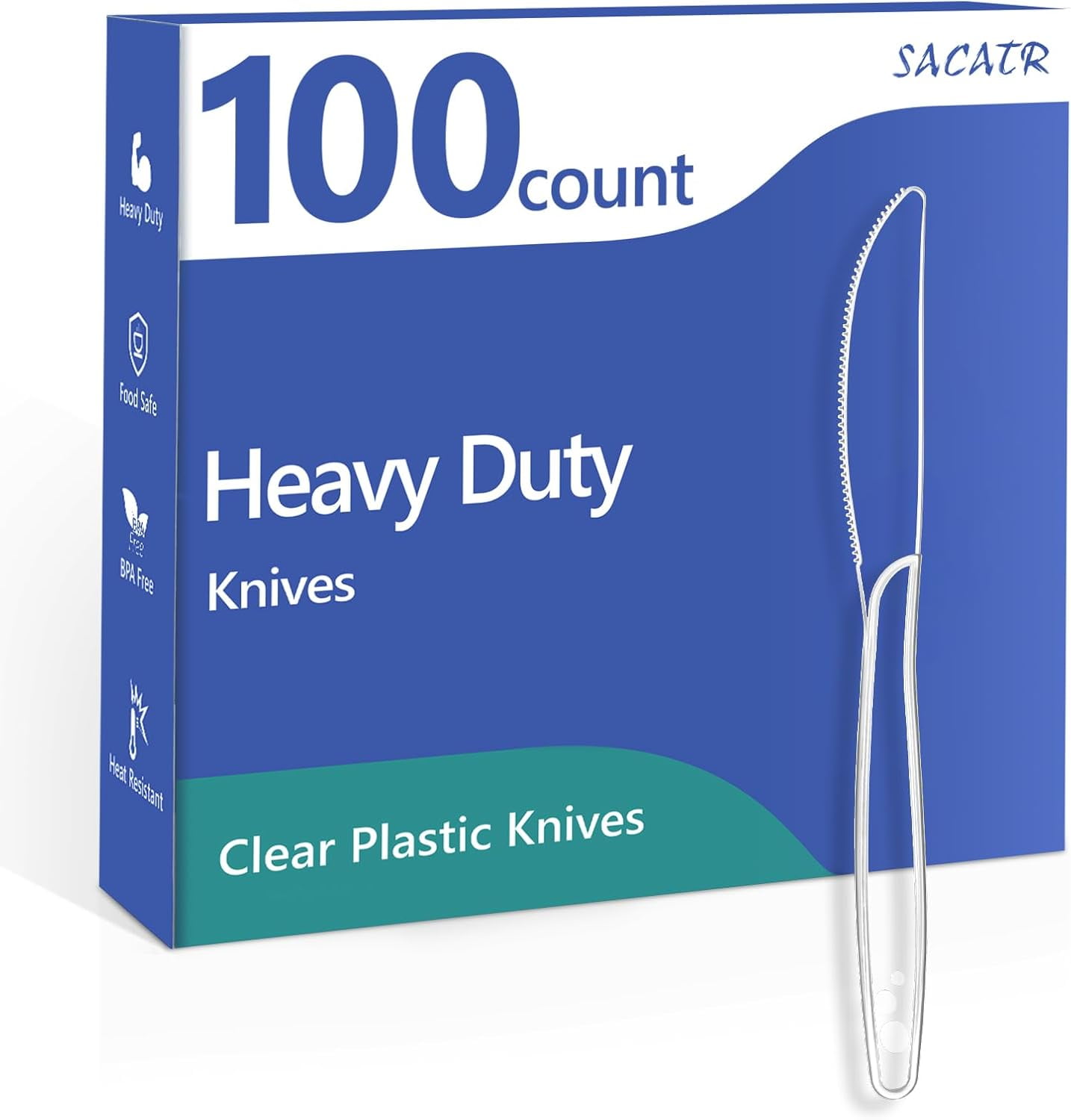 100 Count Heavy Duty Plastic Knives Disposable, BPA-Free Clear Plastic ...