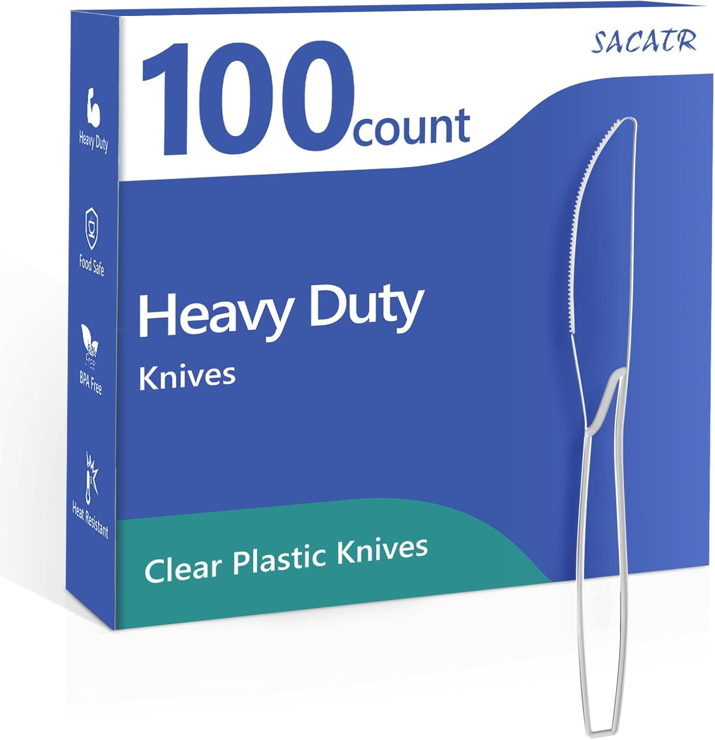 100 Count Heavy Duty Plastic Knives Disposable, BPA-Free Clear Plastic ...