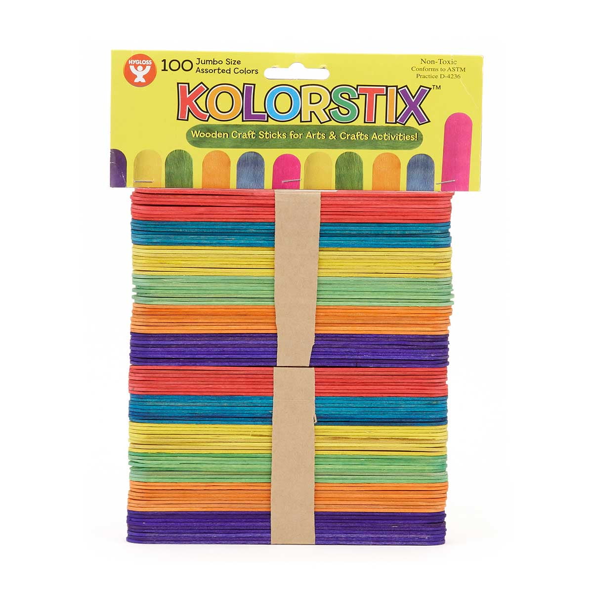 100 Count Jumbo 6" Size Kolorstix Craft Popstix Wooden Popsicle Sticks ...